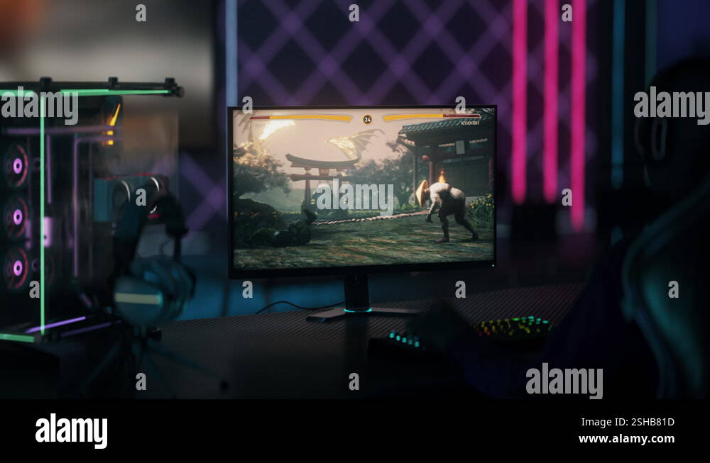 Player achieving the victory in the modern fighting game esport ...