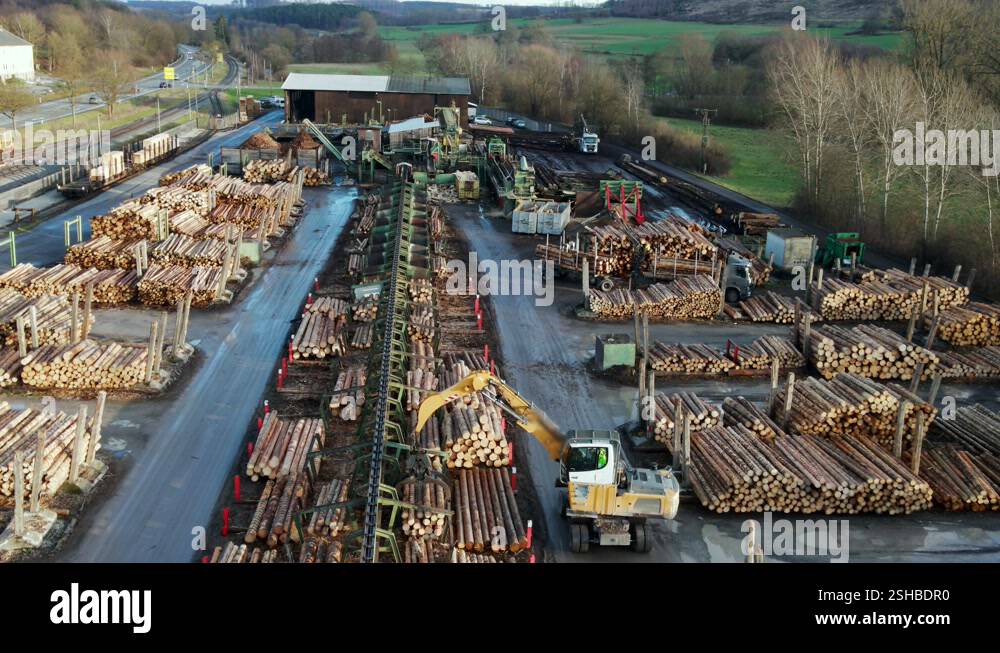 Modern Lumber Industry in Motion: An Aerial View of Log Processing at a ...
