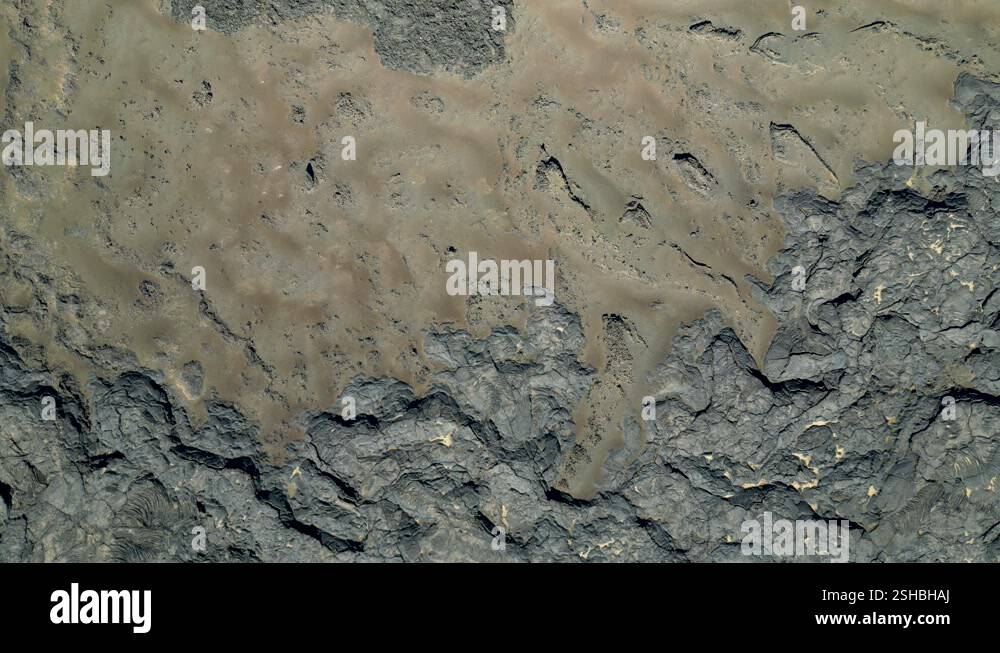 Aerial views of the black volcano (Jabal Qidr) Harrat Khaybar west ...