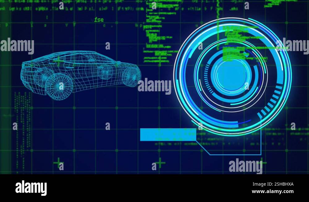 Animation of round scanner, data processing and spinning 3d car model against Stock Video ...