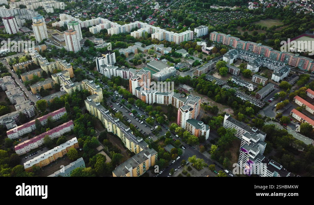Stunning aerial flyover of a huge ghetto in Germany in the soft ...