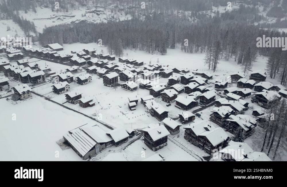 A winter resort in Goms, Oberwald the small village in winter with snow ...