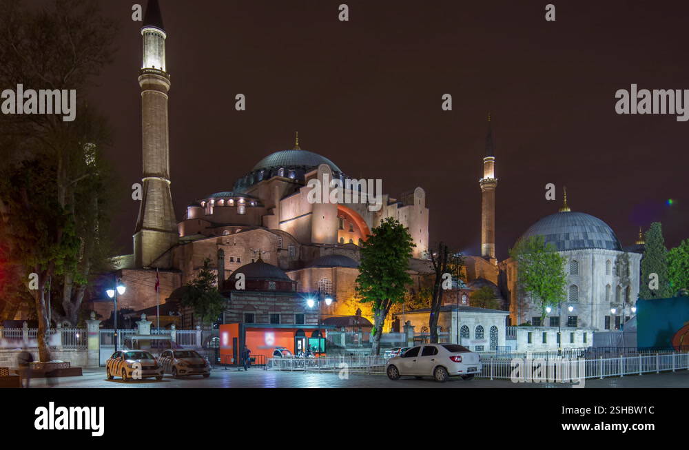 Illuminated Hagia Sophia timelapse - ancient orthodox temple in ...
