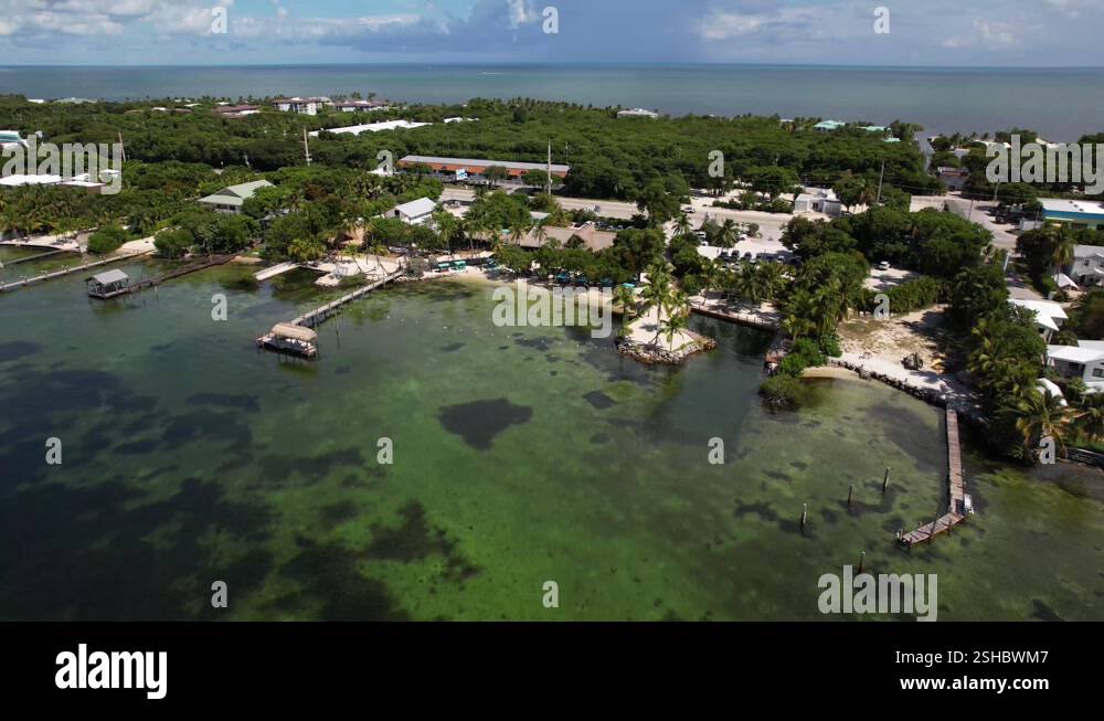 Plantation Key in the Florida Keys, aerial view with boat docks and ...