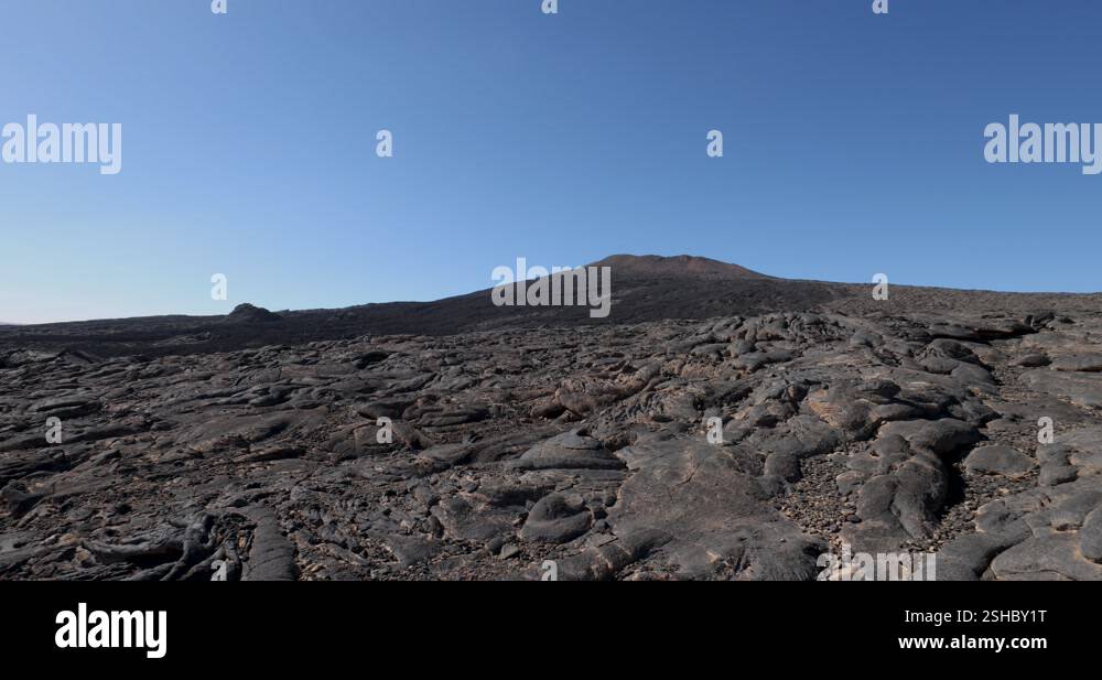Views across the black lava volcano field of Jabal Qidr in the Harrat ...