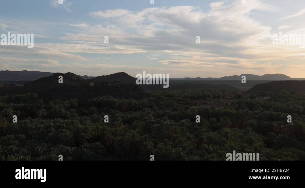 Views across the Khaybar heritage village and oasis in north west Saudi ...