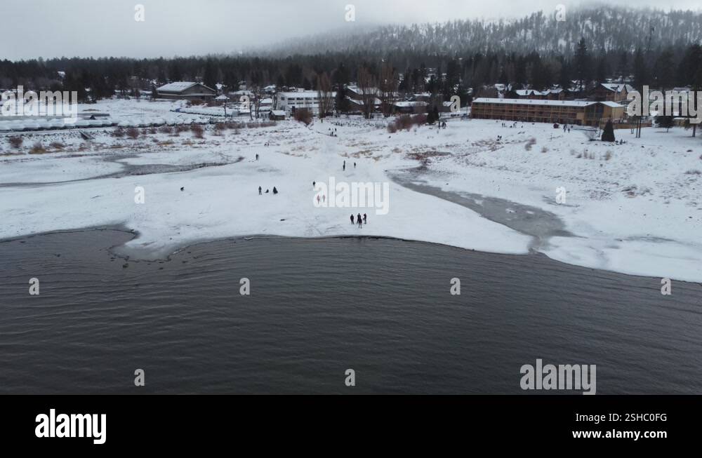 Big Bear Lake In Southern California. Reverse Aerial Ascending Over ...