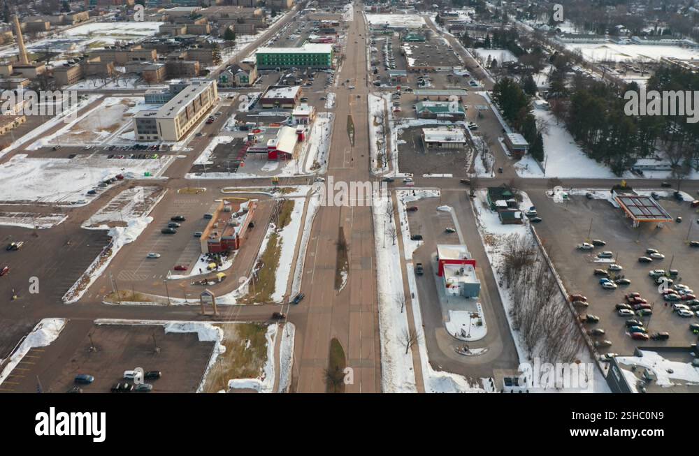 Empty main street of a rural small town in the United States during ...