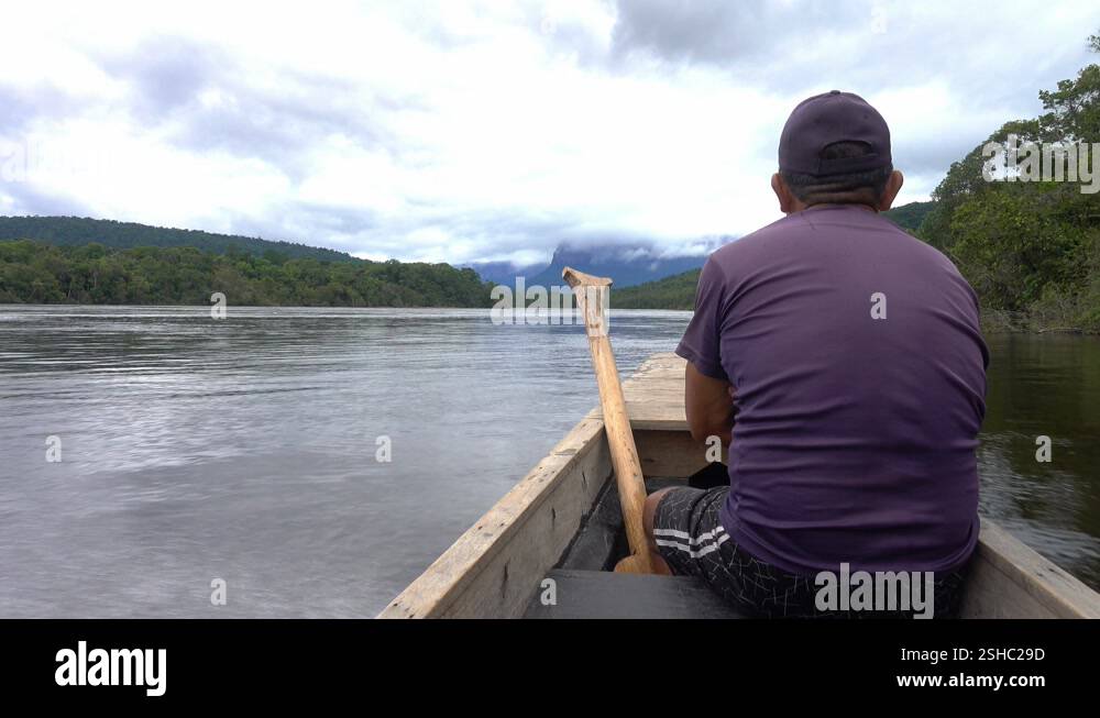 Upstream boating by Carrao river in Canaima National Park. Venezuela ...