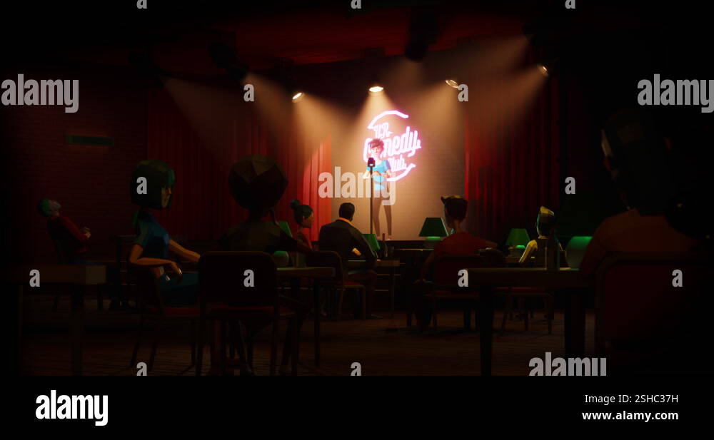 Comedian performing stand-up monologue on a stage VR comedy club in ...