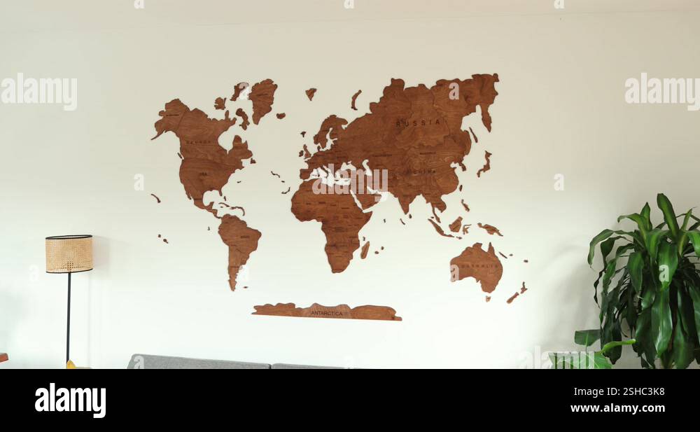 Wooden World Map in modern simplistic room with elegant interior design ...