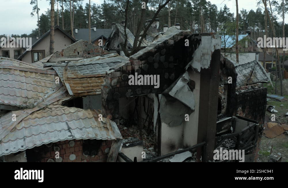 Destroyed houses in Bucha. Bucha after the attack of the occupants ...