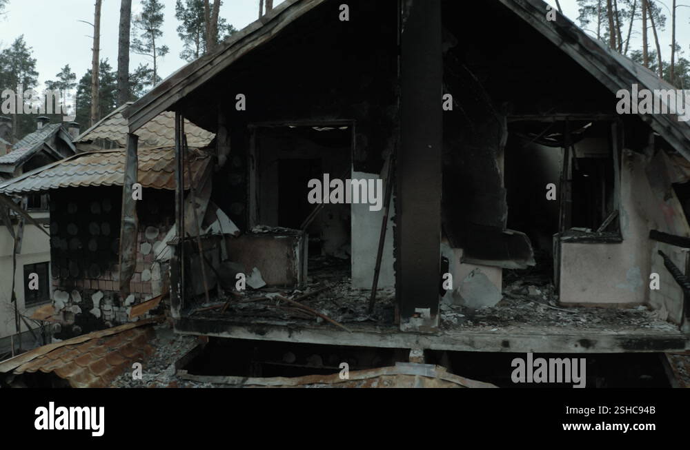 Destroyed houses in Bucha. Bucha after the attack of the occupants ...