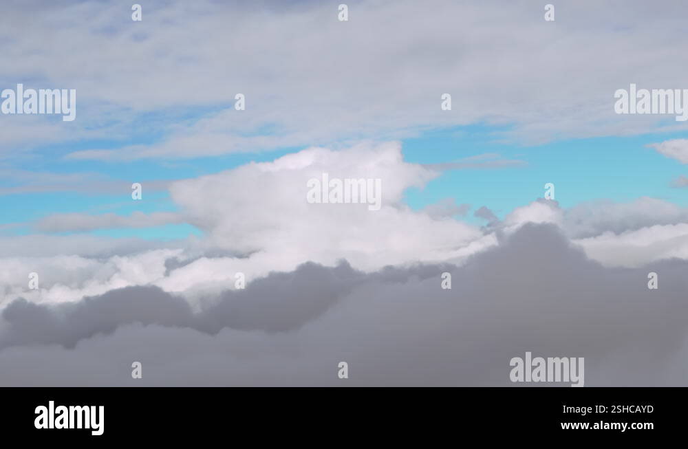 Travel flying from stratocumulus puffy clouds, descending to full ...