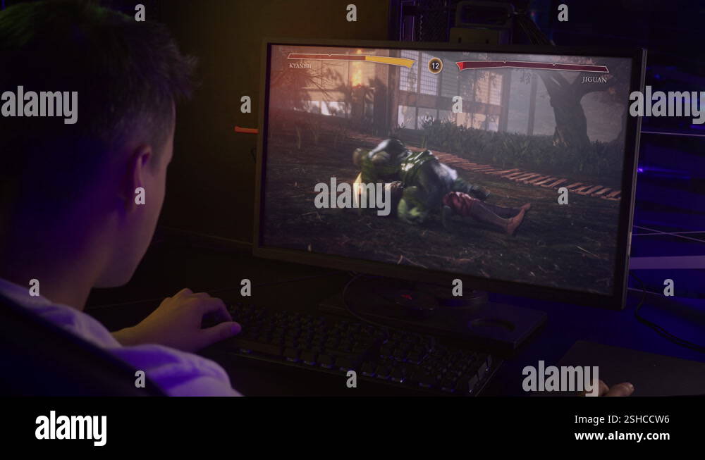 Gamer Playing Fighting Computer Video Game Vs Match As Ninja Character ...