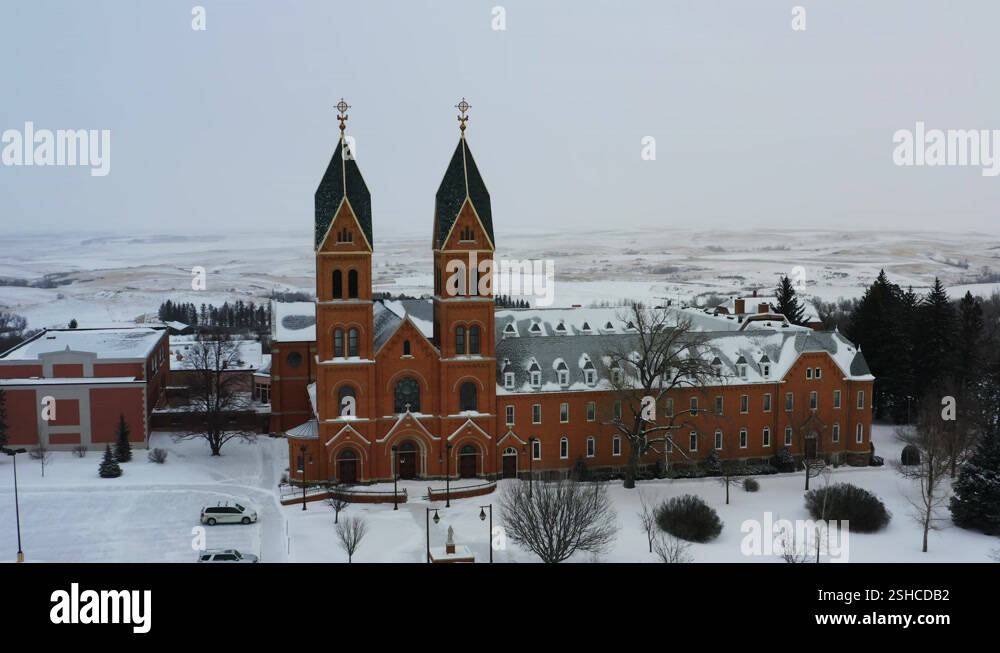 Pull Back Of Famous Assumption Abbey In Snow, United States Stock Video ...