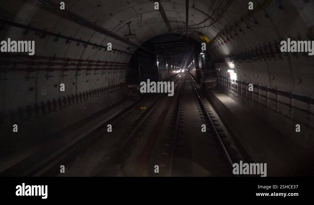 Subway, underground train rails going through tunnel Stock Video ...