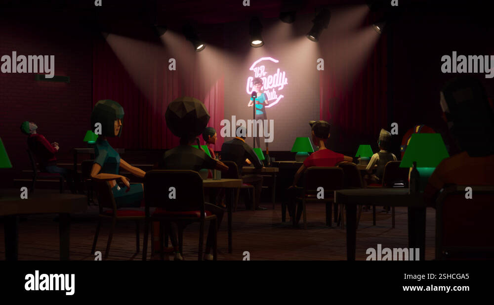 Comedian performing stand-up monologue on a stage VR comedy club in ...