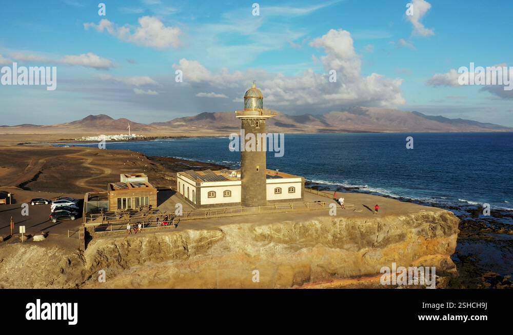 Punta de Jandia lighthouse from above, aerial blue sea, Fuerteventura, Cana Stock Video Footage ...