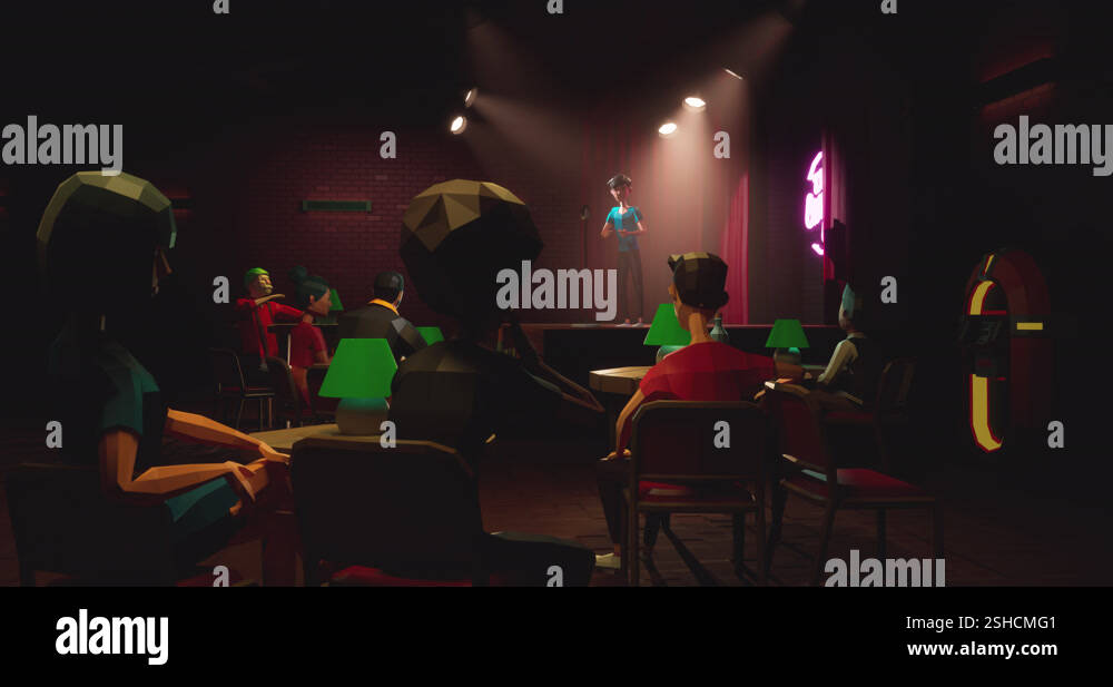 Comedian performing stand-up monologue on a stage VR comedy club in ...