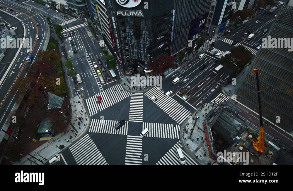 Aerial view of a busy intersection in Tokyo, JapanGinza is a popular ...