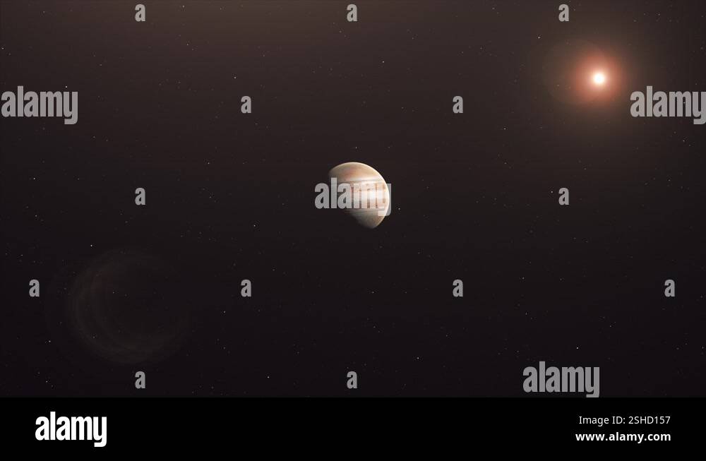 Largest Planet Jupiter And Its Moon In The Outer Space. animation Stock ...