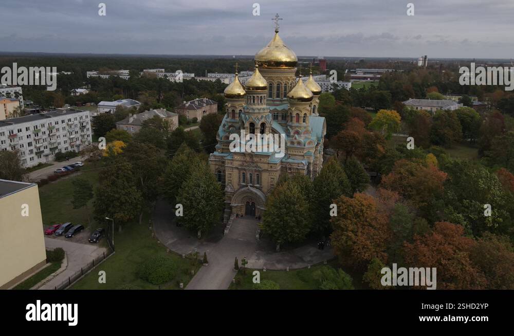 Saint Nicholas Naval Cathedral near residential buildings in Liepaja ...