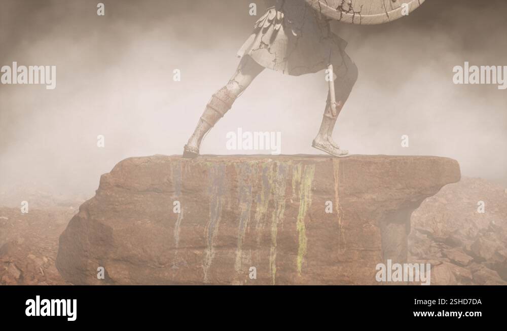 Statue of Ancient Greek warriors in fight position, worn off by time ...