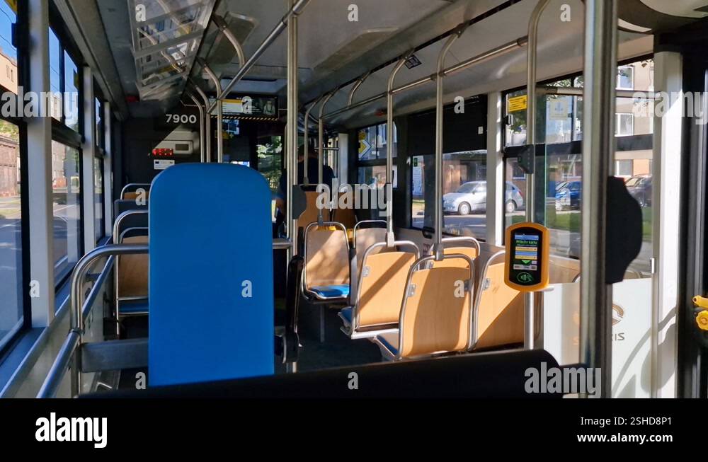 Interior of almost empty Solaris Urbino 18 CNG bus od DPO company Stock ...