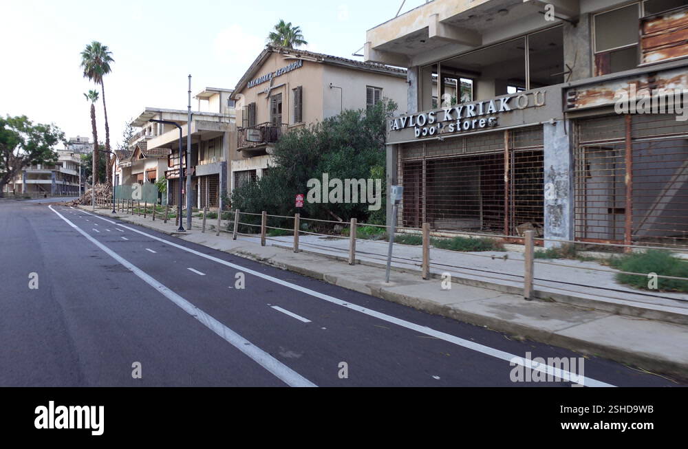 Varosha 'ghost town' in Famagusta, damaged deserted shops, Cyprus ...