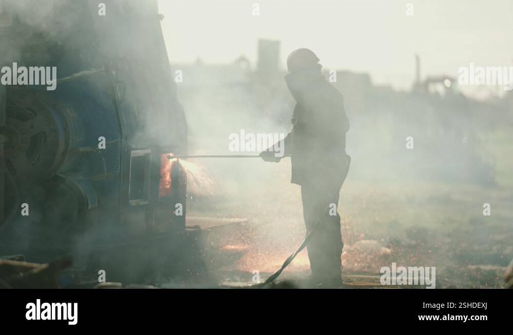 Metal Torcher Cutting Metal Slow Motion with Sparks and Fire Stock ...