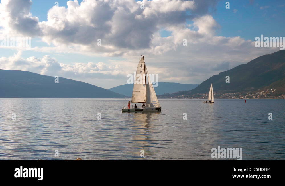 Sailboats on the water - backlit monohull sloops with Bermuda rig ...