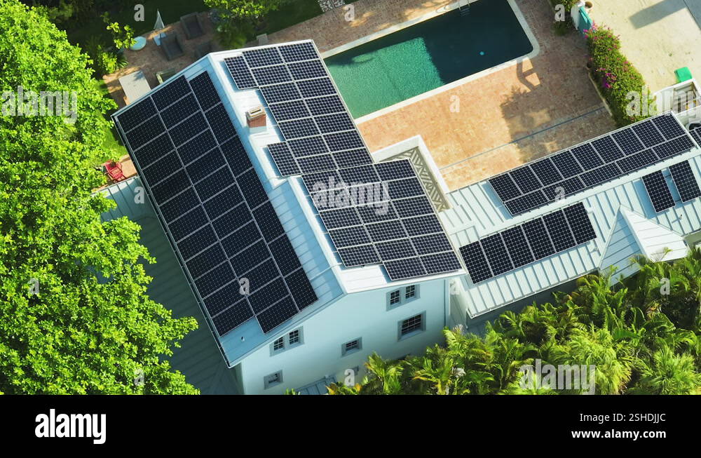 Big new residential house in USA with rooftop covered with solar ...