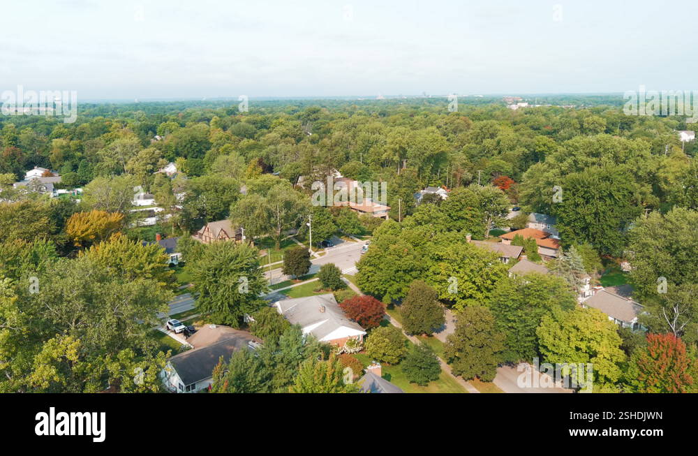 Suburban Neighborhood Aerial Flying Over Trees Houses Stock Video ...