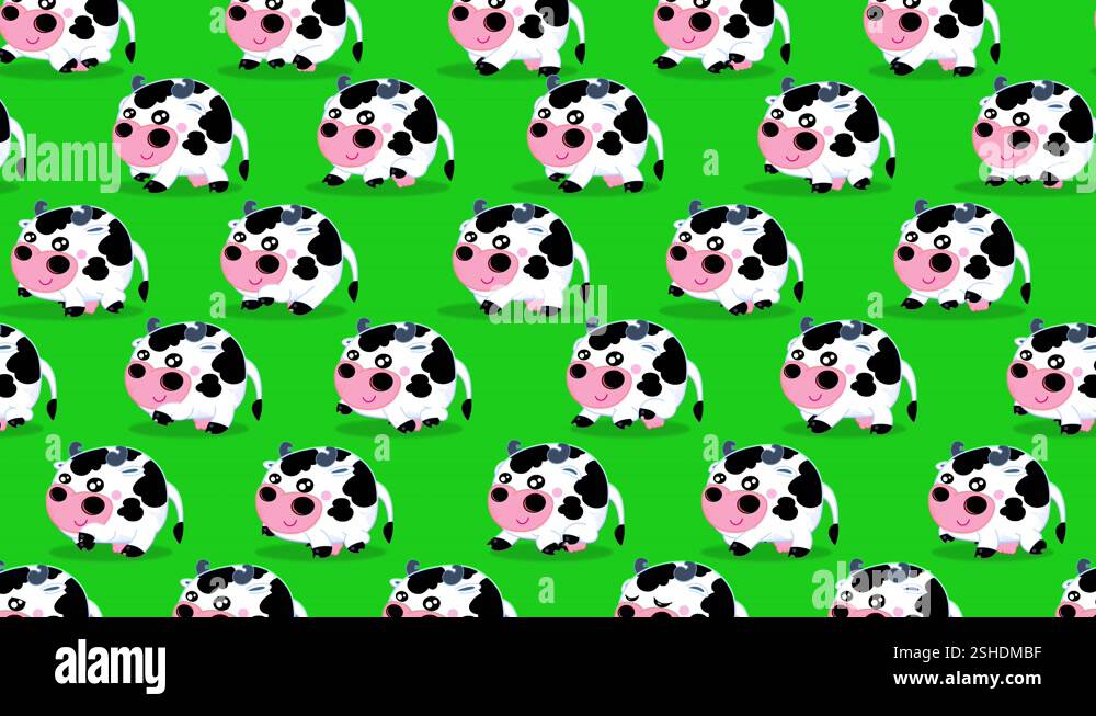Cow kawaii spotted characters wallpaper walking on green background ...