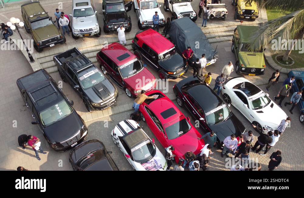 Aerial Birds Eye View Of People Attending Pakwheels Car Show In Karachi ...