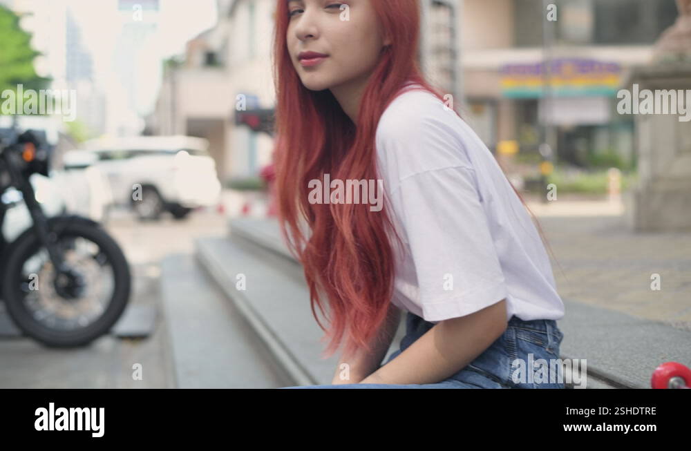 Holiday concept of 4k Resolution. Indie style woman sitting on the ...