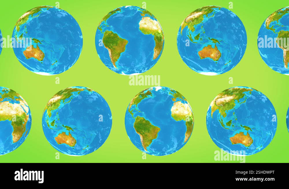 Animated Earth World Globes Rotating On Geography Concept Green ...