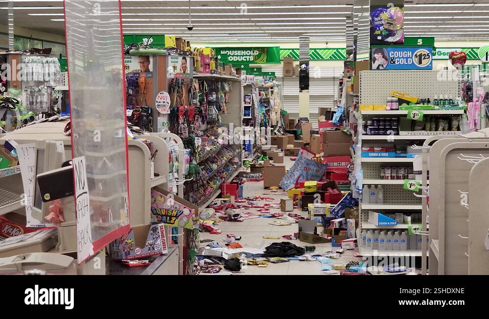Looting robbery after storm inside a Dollar Tree store in Buffalo Stock ...