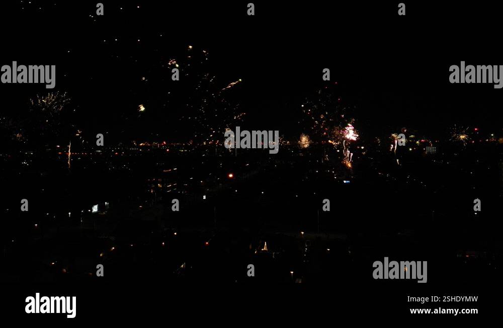 Aerial View Of Fireworks Going Off At Night Stock Video Footage - Alamy