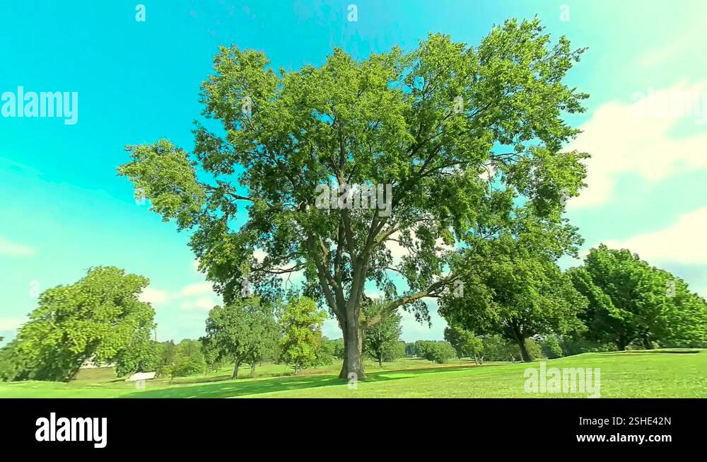 HD Circling a huge tree, shot 6. Clockwise arc tight tree top to bottom ...