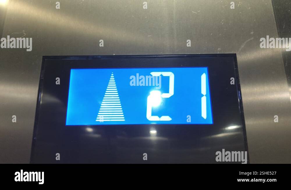 Digital numbers of elevators from 19 to 24, white color on blue ...
