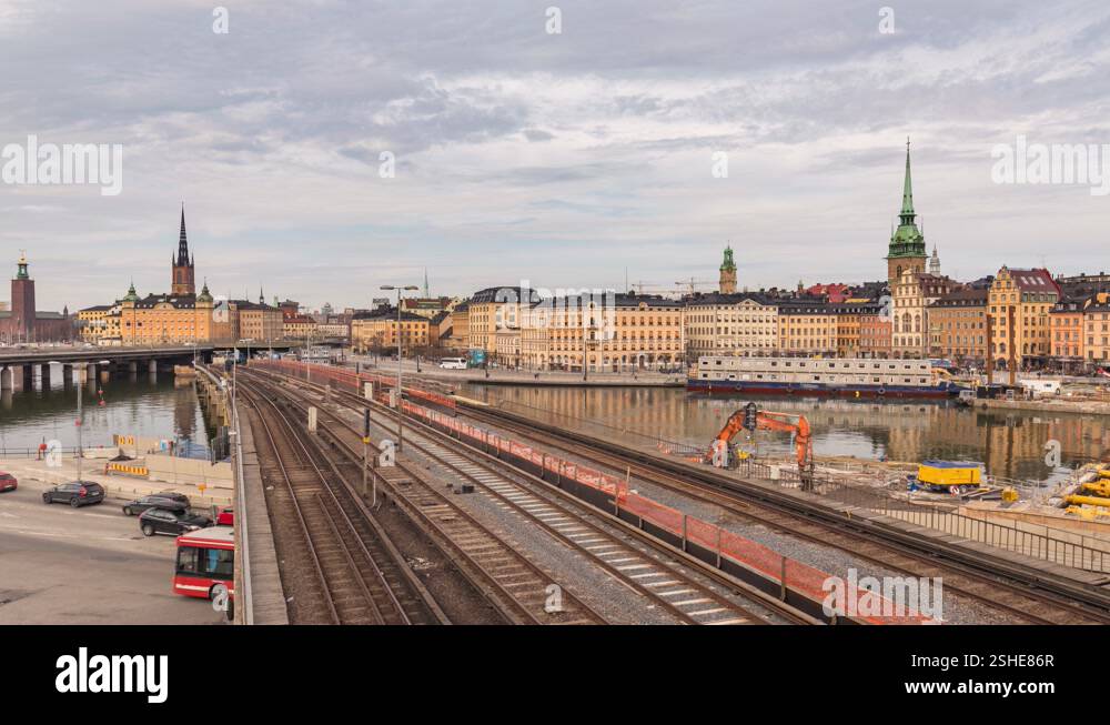 Stockholm Sweden time lapse 4K, city skyline timelapse at Gamla Stan ...