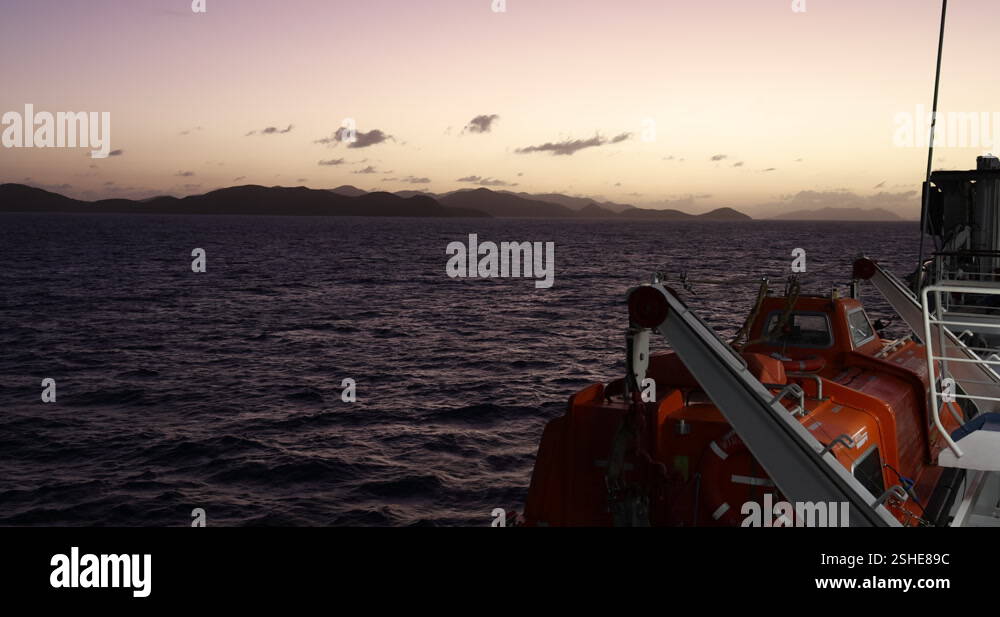 Virgin Gorda Caribbean cruise ship lifeboat deck evening night islands ...