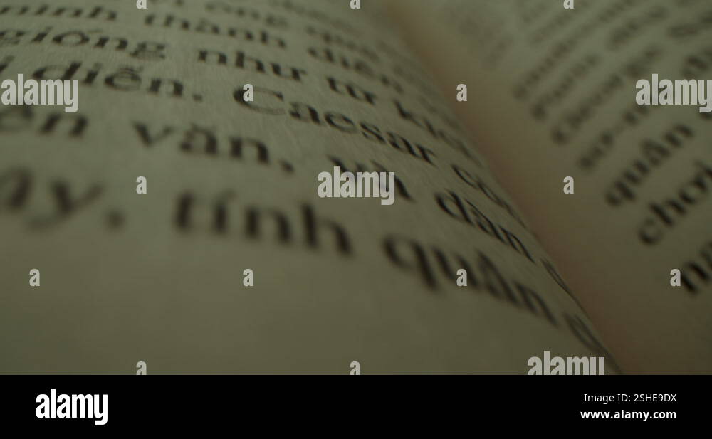 Camera moving between book pages.Fast moving macro view past inside ...