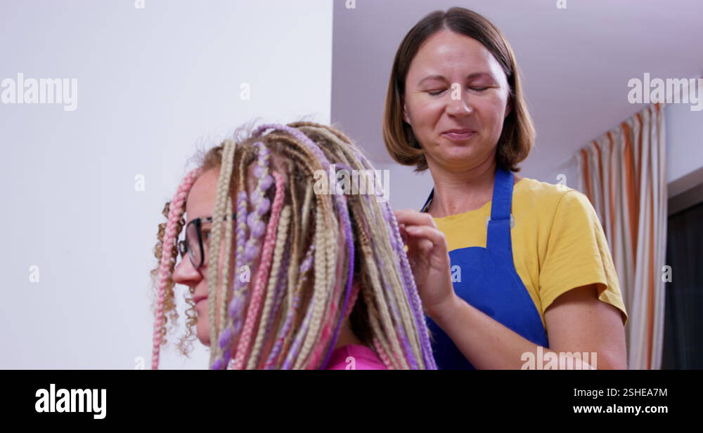 Hairdresser braids, louse disgust throws back unwashed head hair care ...