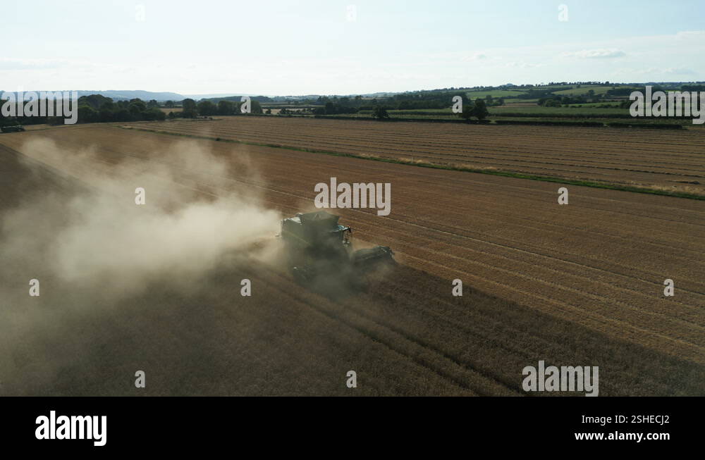 Drone Shot into the Sun of Combine Harvester in lots of Dust Harvesting ...