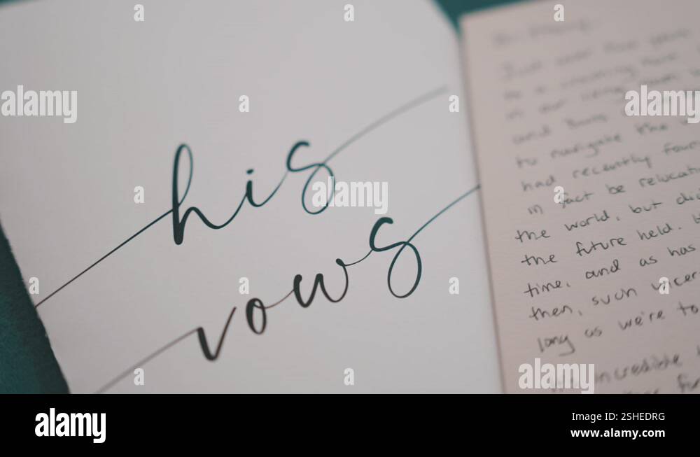 hiw vows wedding letter writed by hand next to classic shoes. Selective ...