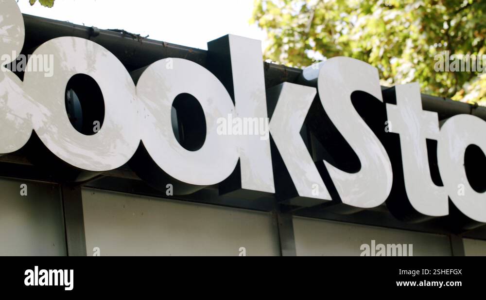 Sign with modern letters outside book store. book store inscription ...