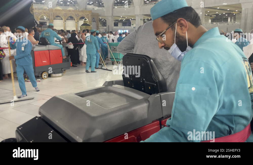 Cleaning stall at Al Haram, Mecca, Saudi Arabia Stock Video Footage - Alamy